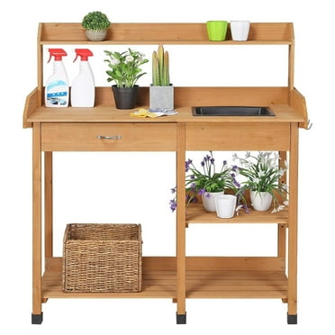 Auranook Outdoor Potting Bench Table, Solid Wood Potting Table with ...