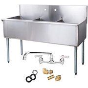 3 Compartment 48L" x 24.5W" x 41H" Stainless Steel Commercial Utility Prep Kitchen Sink w/ 12 ...
