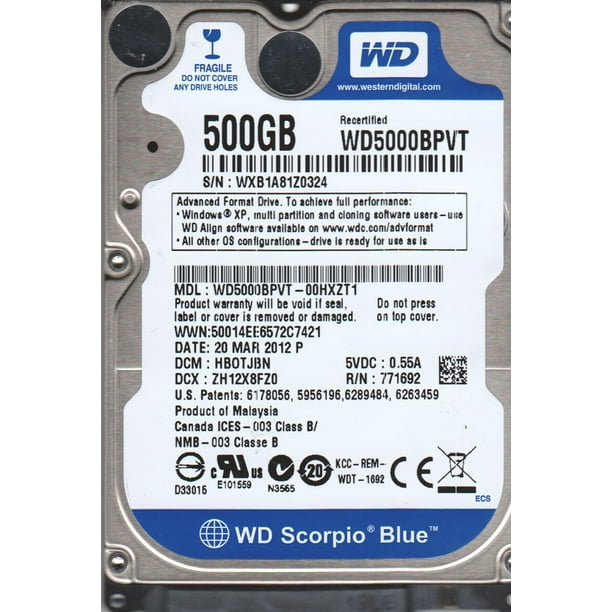 WD5000BPVT-00HXZT1, DCM HBOTJBN, Western Digital 500GB SATA 2.5 Hard ...