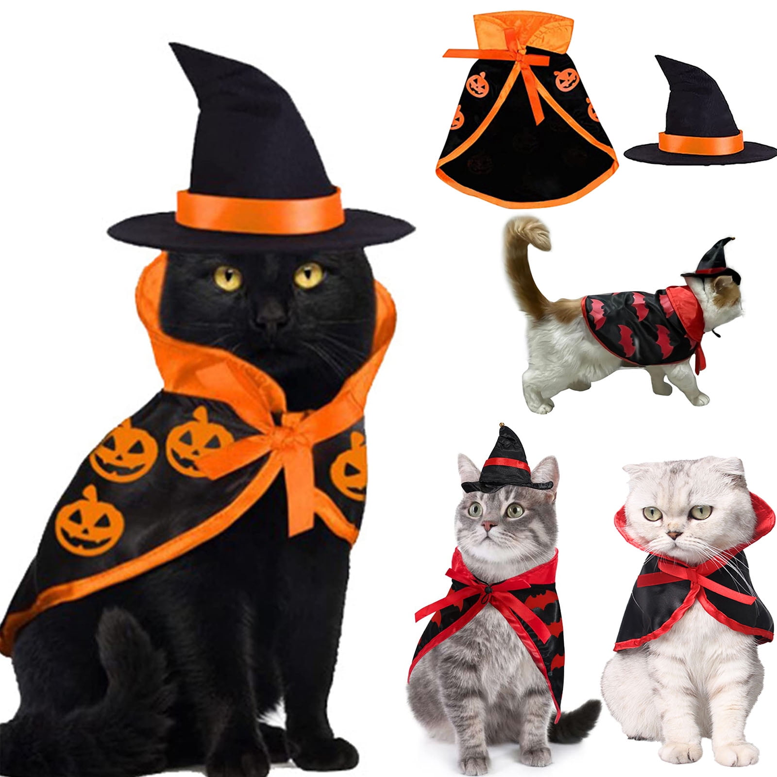 Pet Halloween Cloak Cosplay Costume with Wizard Hat Vampire Pumpkin Bat ...