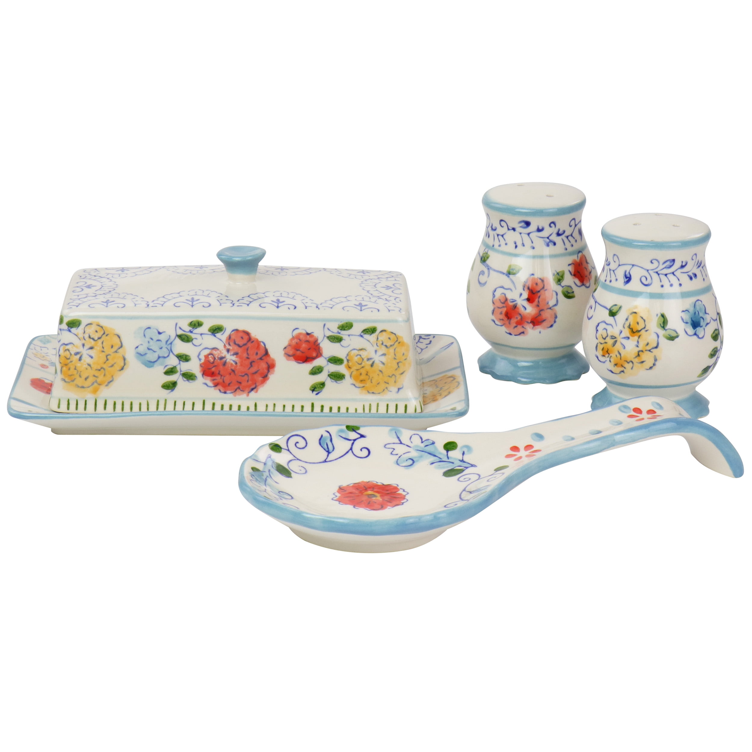 Gibson Elite Anaya 5 Piece Hand Painted Stoneware Table Accessory Set ...