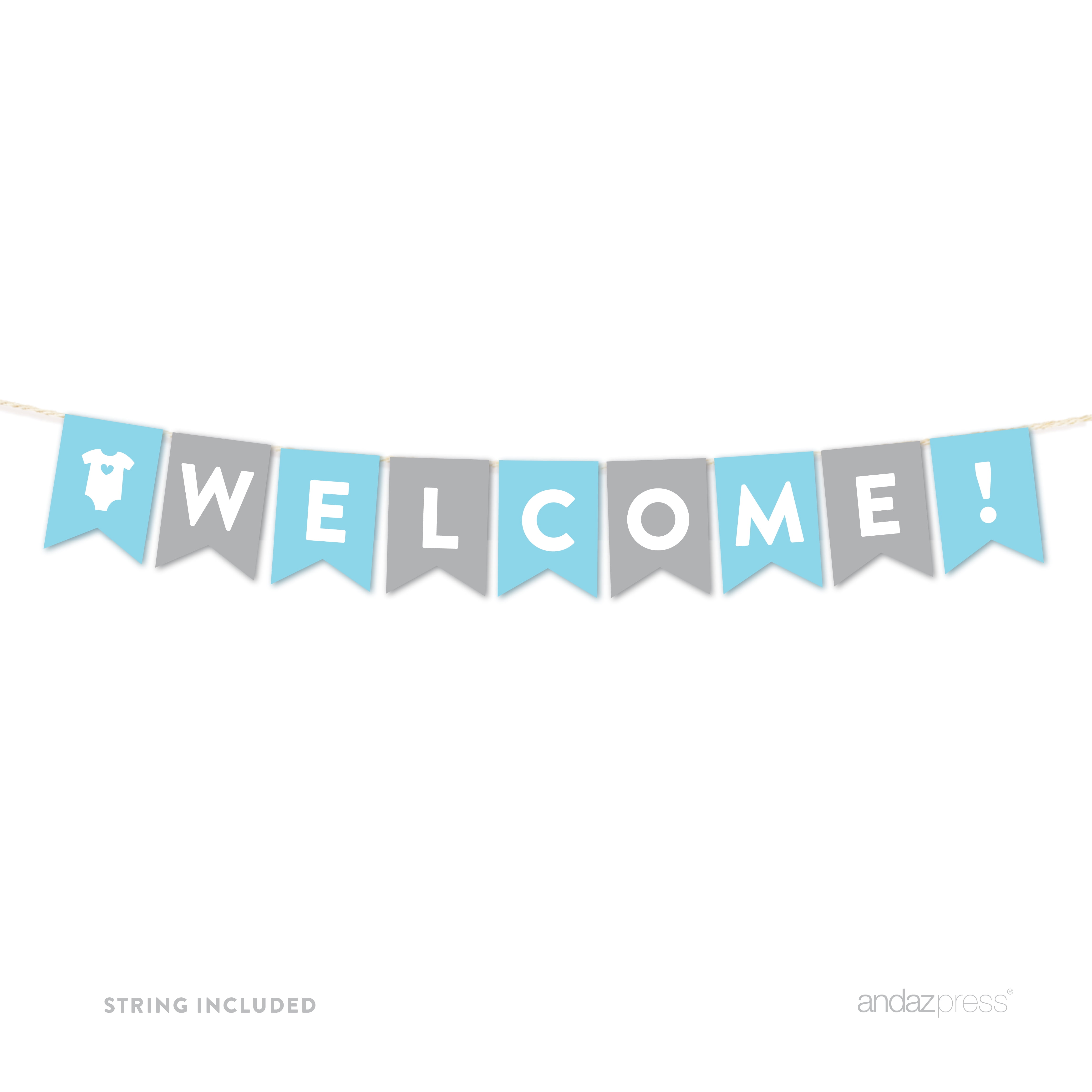 Welcome Gray Boy Baby Shower Hanging Pennant Garland Party Banner ...