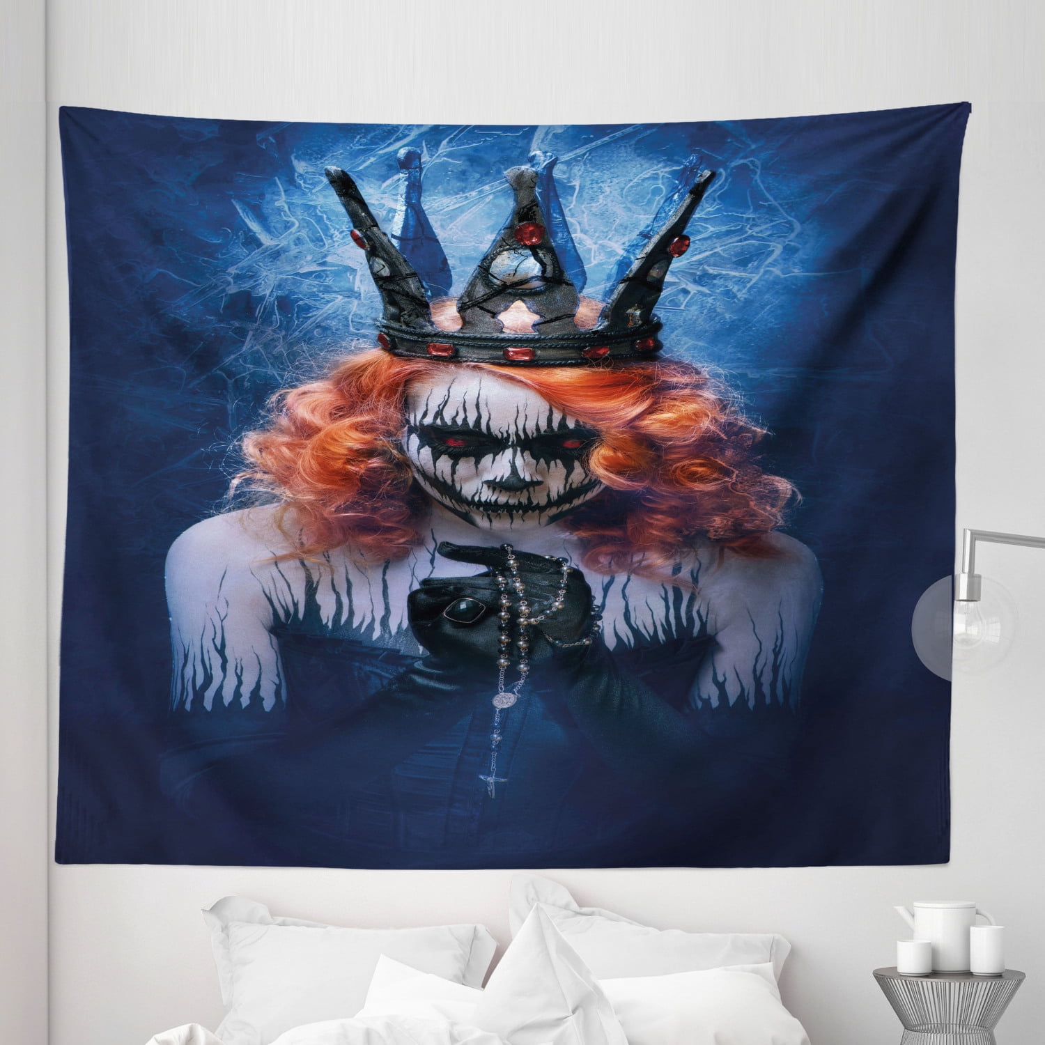 Halloween Tapestry, Queen of Death Scary Body Art Halloween Evil Face ...