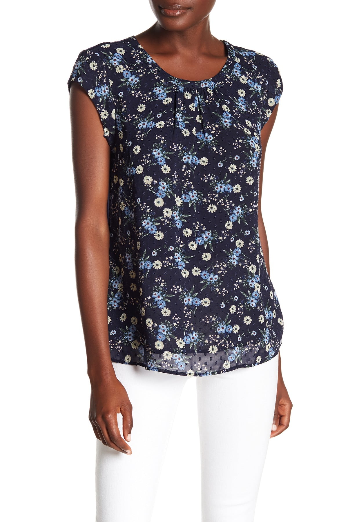 Dr2 Tops And Blouses Dr2 Womens Floral Print Swiss Dot Textured Blouse