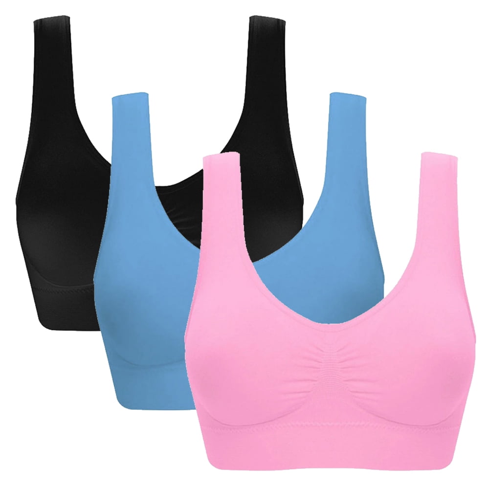Valcatch 3 Pack Sports Bras for Women Seamless Wirefree Comfort Back ...