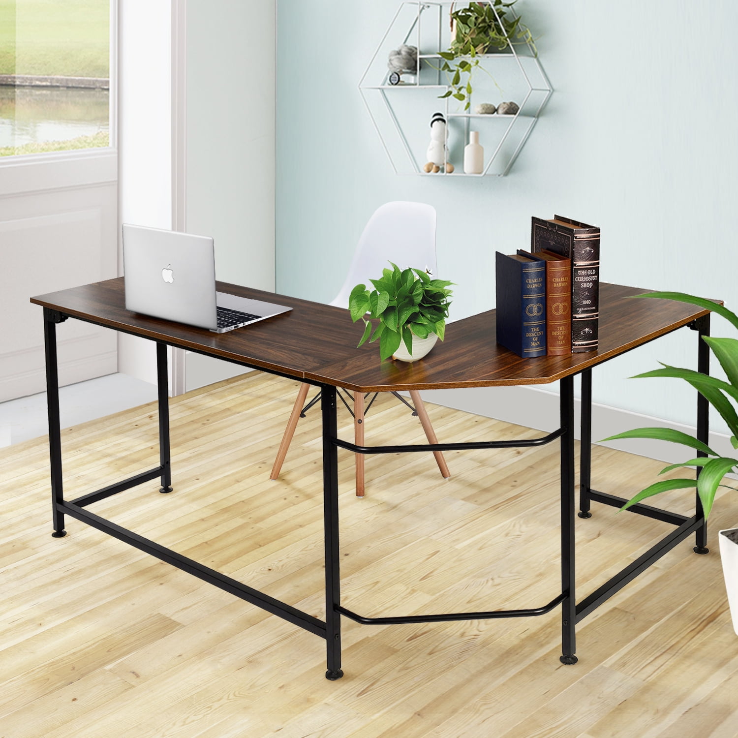 VECELO Home Office Desk Modern Style L Shaped Corner Computer Desk VECELO Home Office Desk Modern Style L Shaped Corner Computer Desk