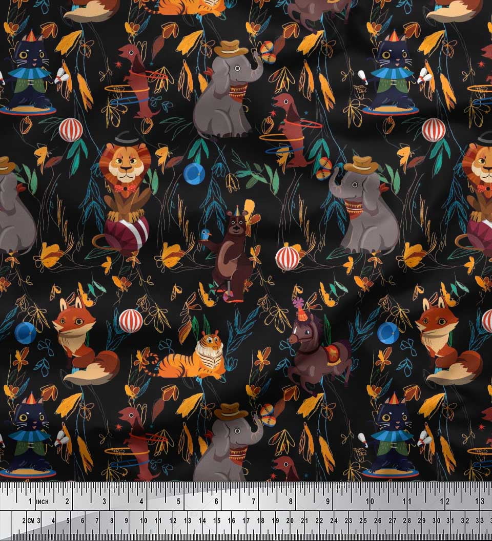 Soimoi Velvet Fabric Floral,Ball & Animals Cartoon Print Fabric by The ...