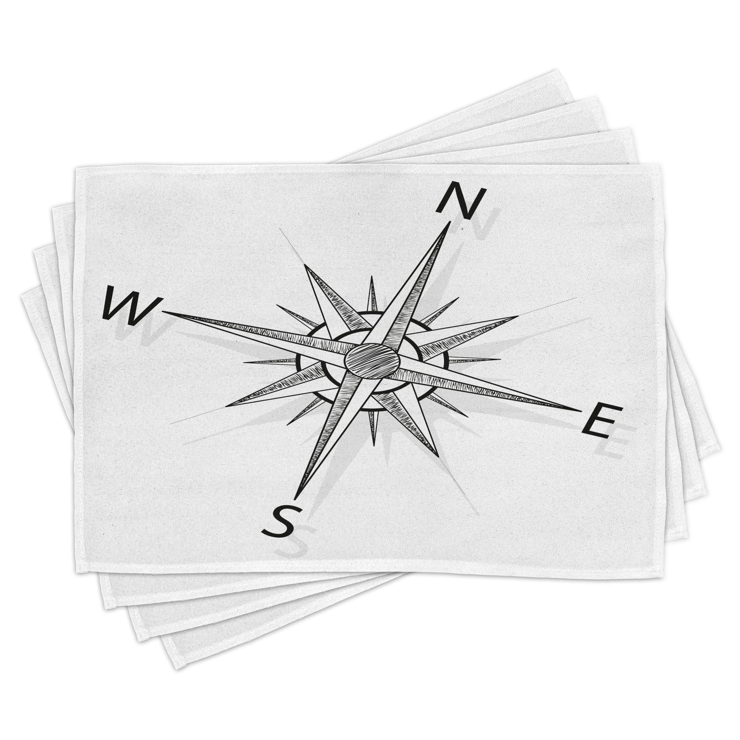 Ambesonne Compass Place Mats Set of 4, Sea Marine Life Theme, Standard ...