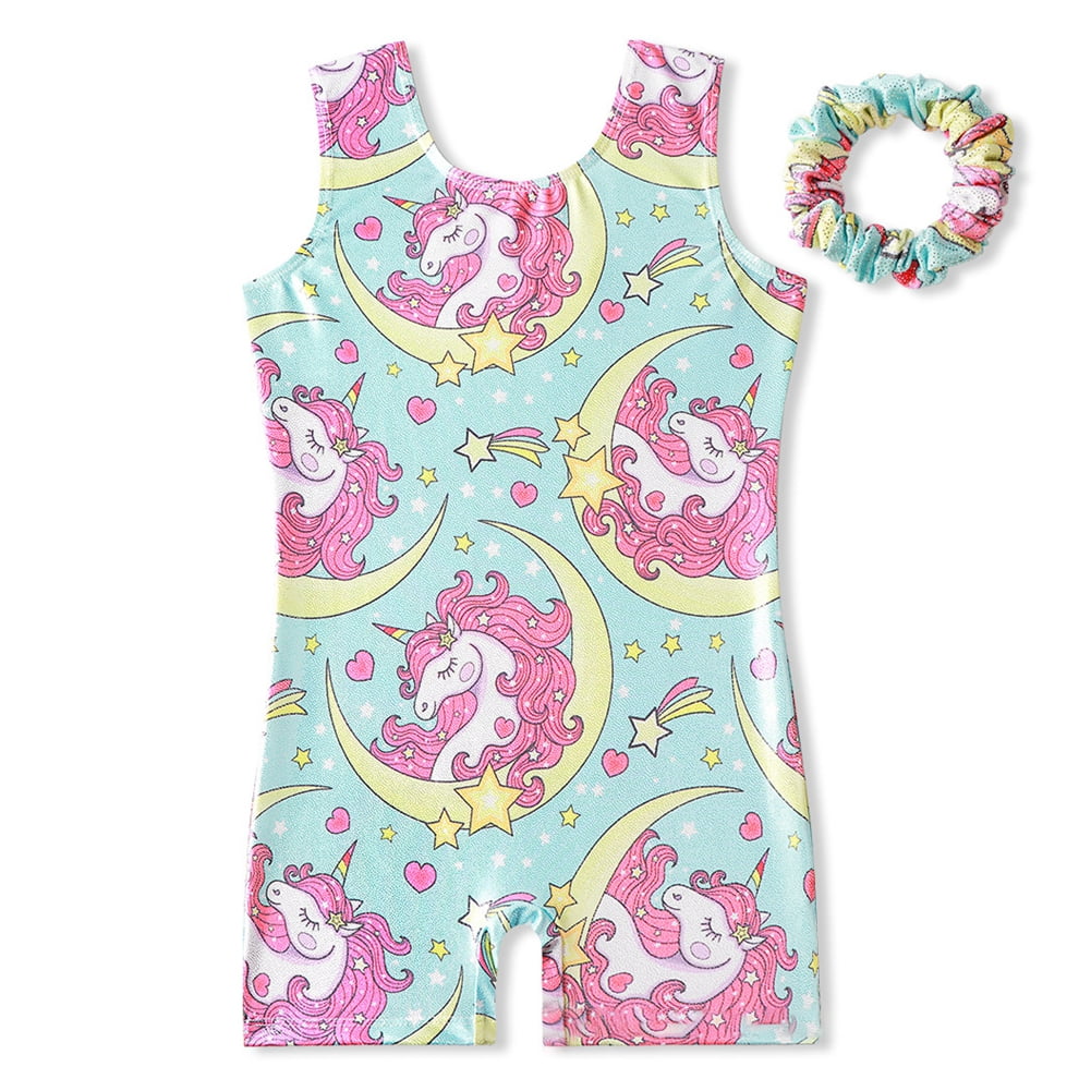 Kids Gymnastic Unitard with Scrunchie for Girls, Soft Fabric Dance ...