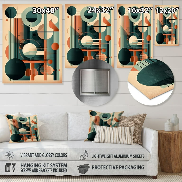Designart Mid Century Momentum Orange and Green IV Modern Midcentury Metal Art Living Room