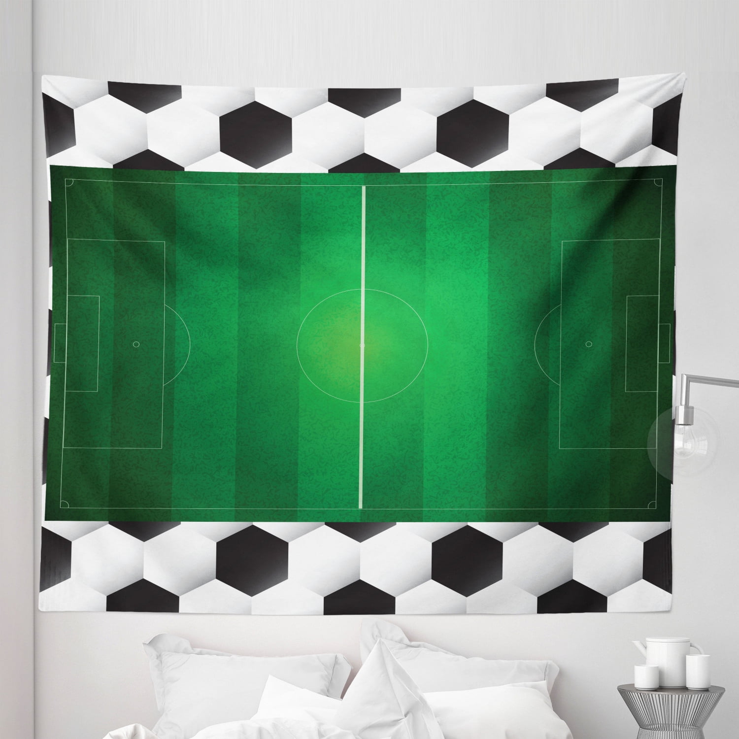 Soccer Tapestry, Football Field with Hexagonal Ball Pattern Frame ...