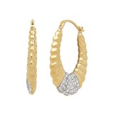 BrillianceFine Jewelry White Crystals Hollow Oval Shrimp Hoops in 10K ...