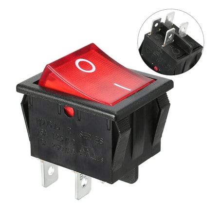 Red Light Illuminated DPST ON/OFF Snap In Rocker Switch 16A 250V AC ...