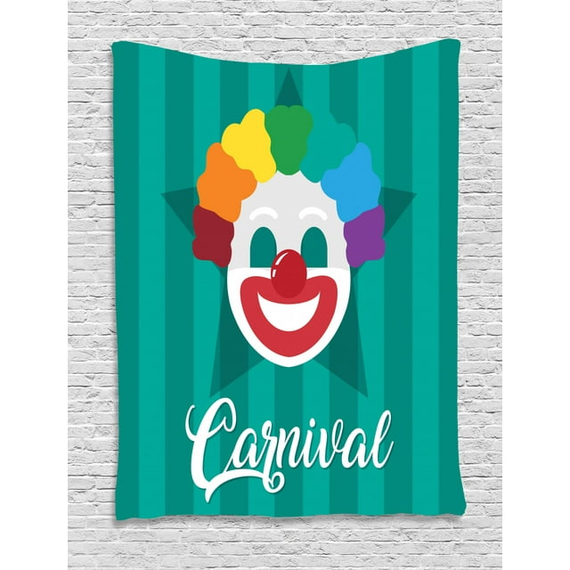 Carnival Tapestry, Cursive Typography with Cartoon Happy Clown Face on ...