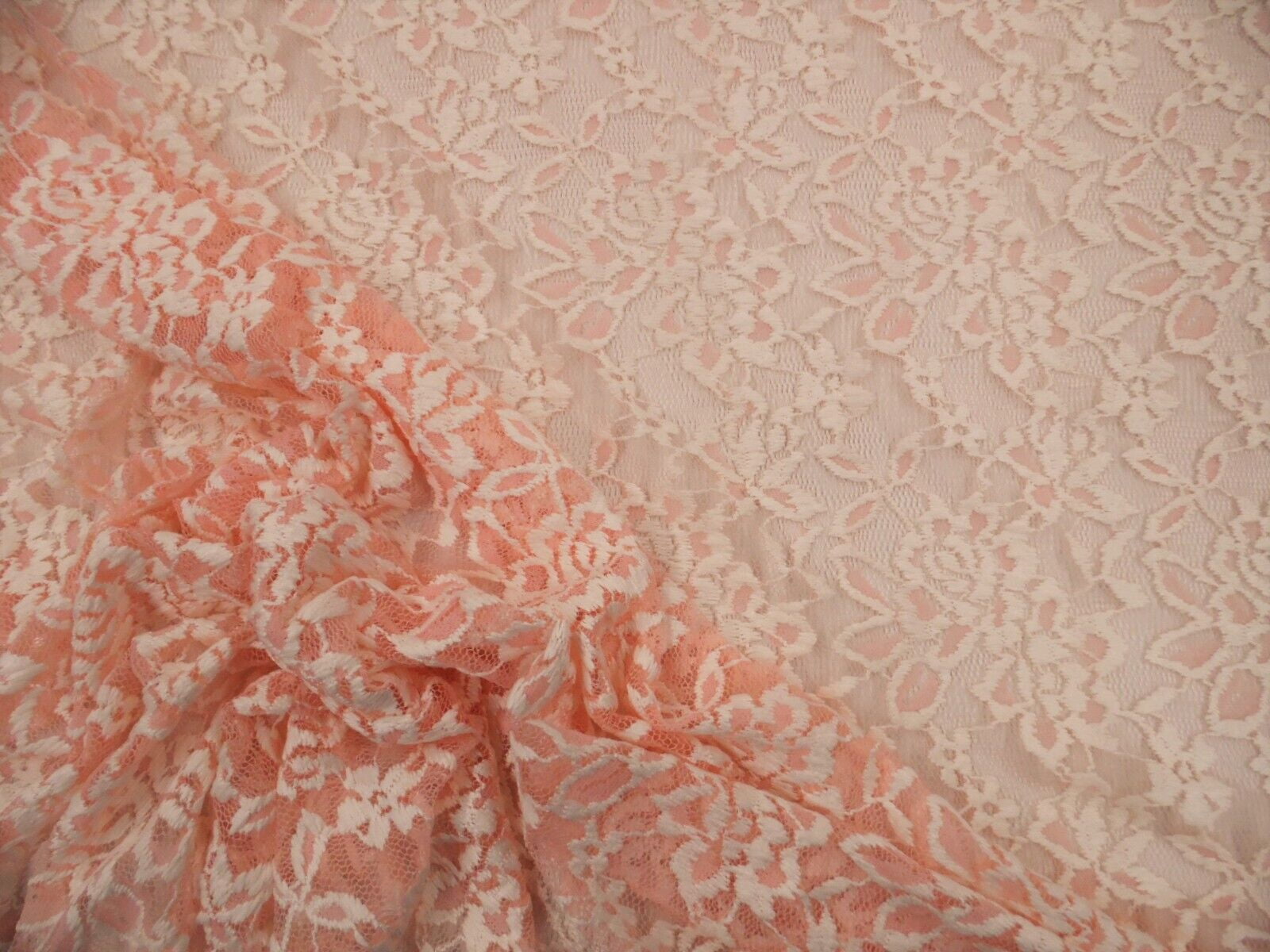 Embroidered Stretch Lace Apparel Fabric Sheer Pale Pink Floral AA119 ...