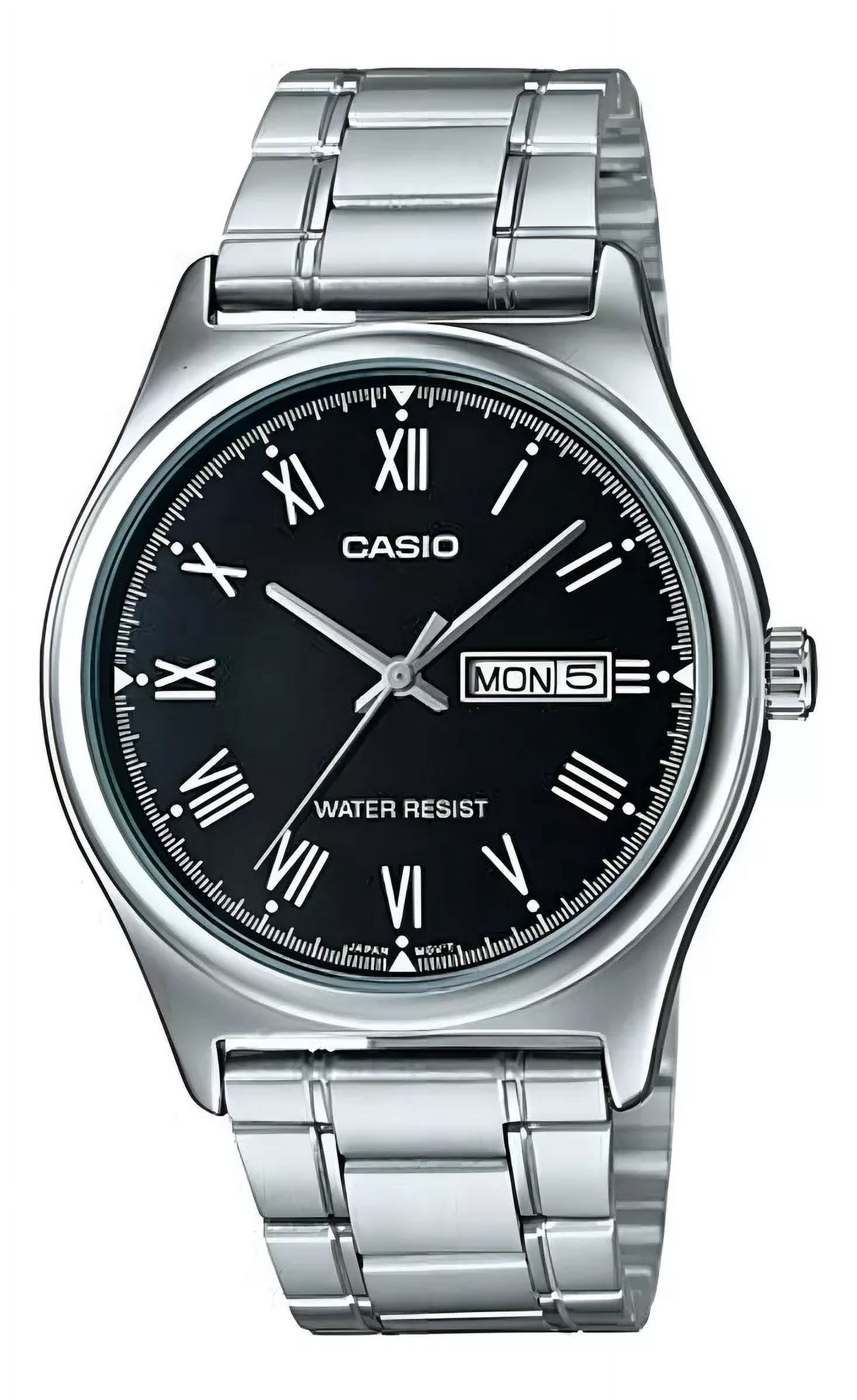 Reloj Casio Modelo Mtp-v006 Metal Carátula Negra Romanos Color Del ...