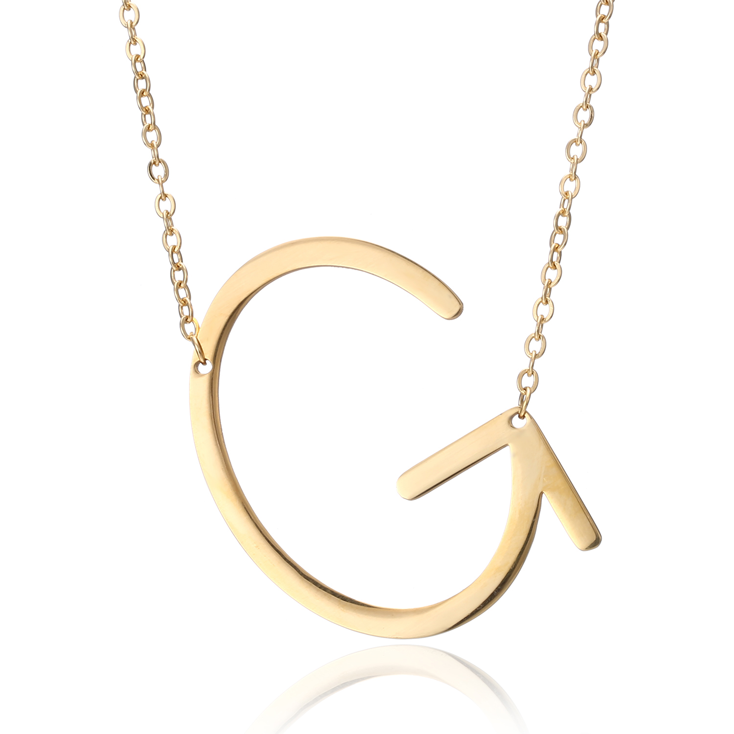 Rinhoo Sideways Large Initial Necklace Gold Big Letter Script Name