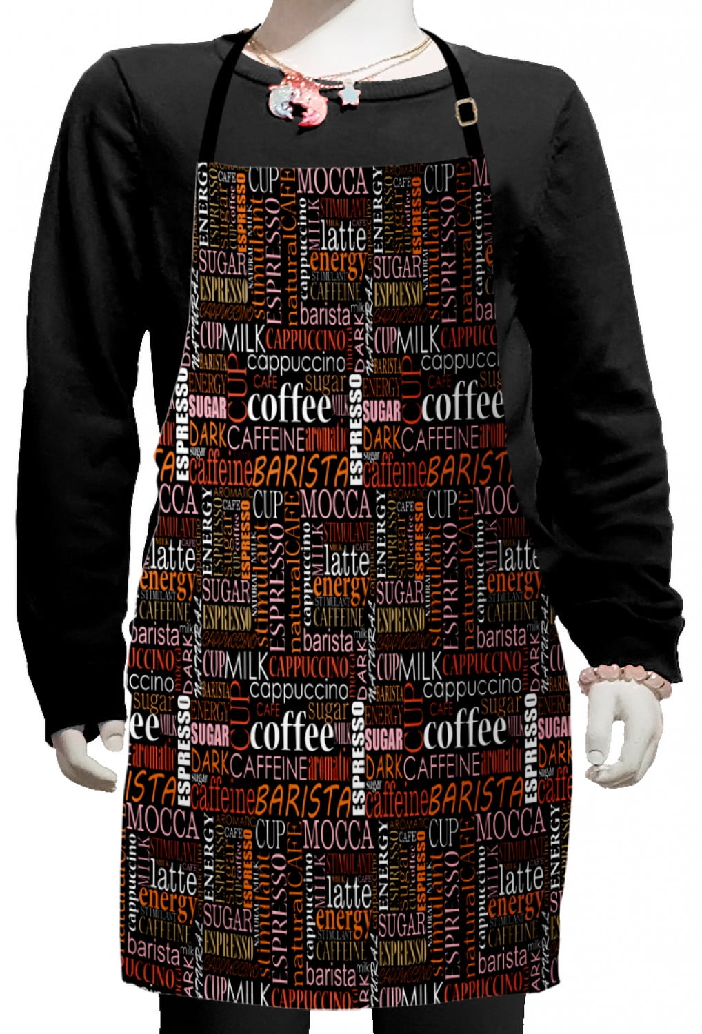 Coffee Kids Apron, Colorful Typography Pattern of Vertical Horizontal ...