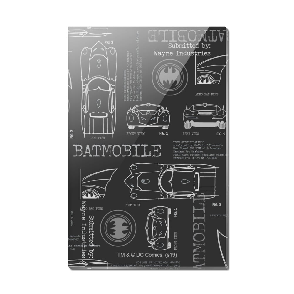 Batman Batmobile Blueprint Pattern Rectangle Acrylic Fridge ...