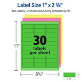 Avery Removable Labels, 1" x 2-5/8", Assorted Neon, 360ct (6479 ...