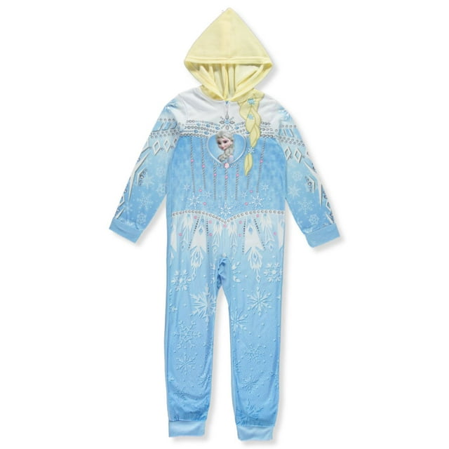 Disney Frozen Girls' Jeweled Elsa Hooded 1-Piece Pajamas - Walmart.com