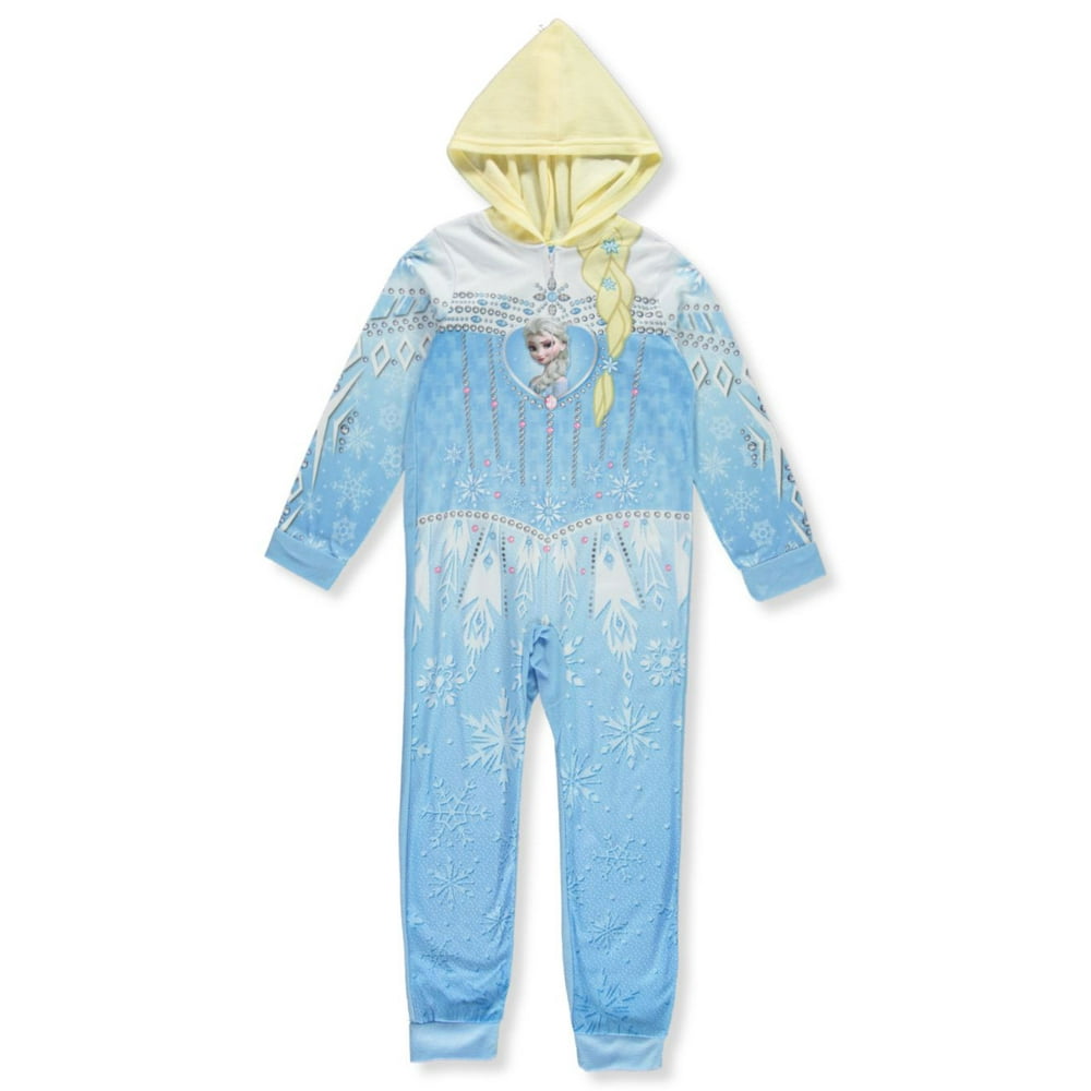 Disney - Disney Frozen Girls' Jeweled Elsa Hooded 1-Piece Pajamas ...