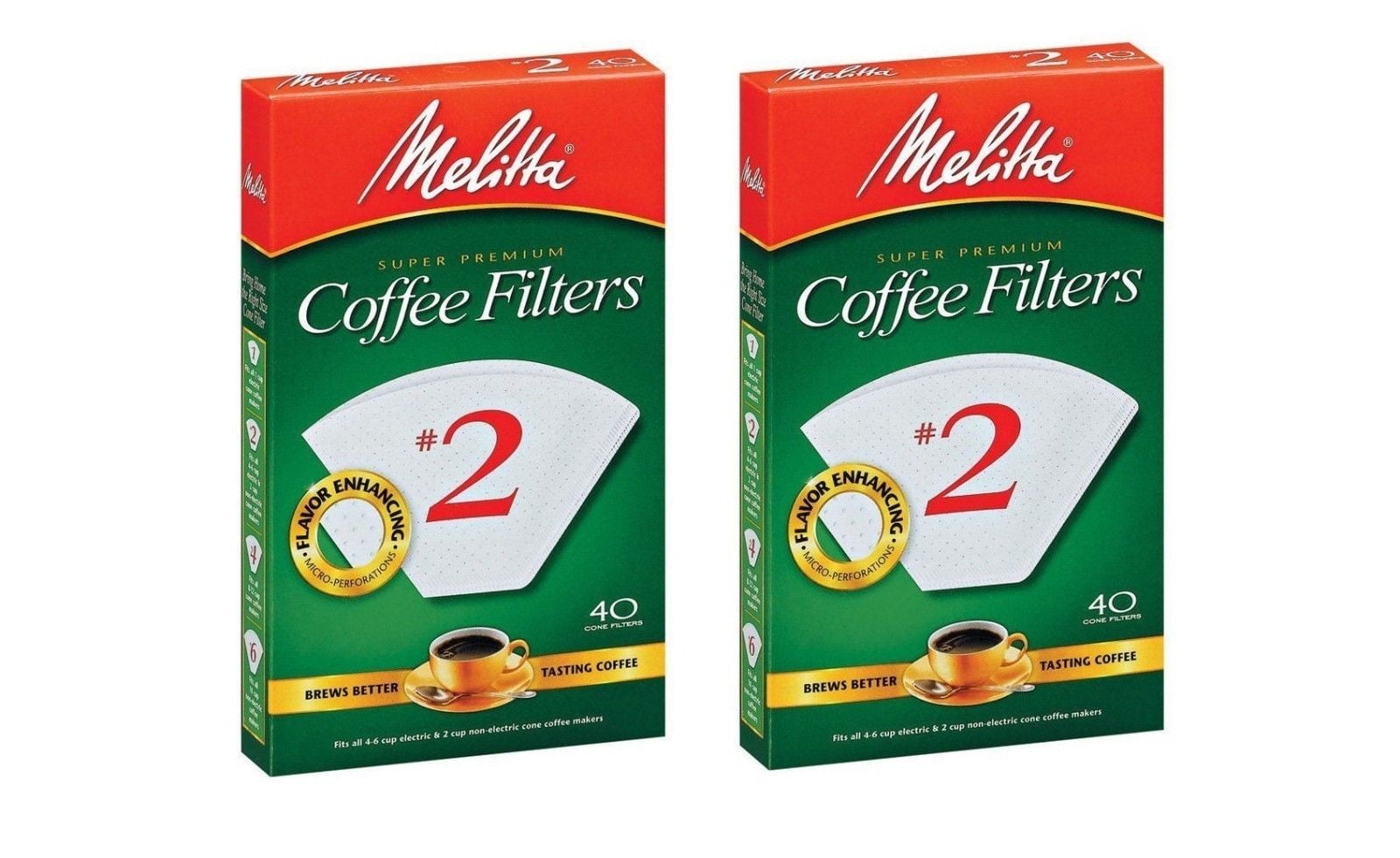 Melitta Super Premium #2 Cone Filter Paper White, 40 Count, 2 Pack ...