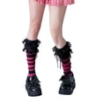 Aellinatey Gothic Sweet Bows Lace Top Stripe Thigh High Over Knee Long ...