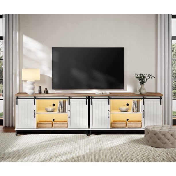 WAMPAT LED TV Stand for TVs up to 85 Inch, White Entertainment Center ...