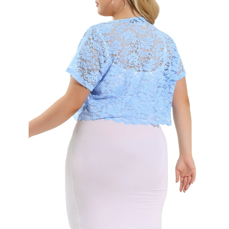 Unique Bargains Juniors' Plus Size Crop Bolero Jacket Lace