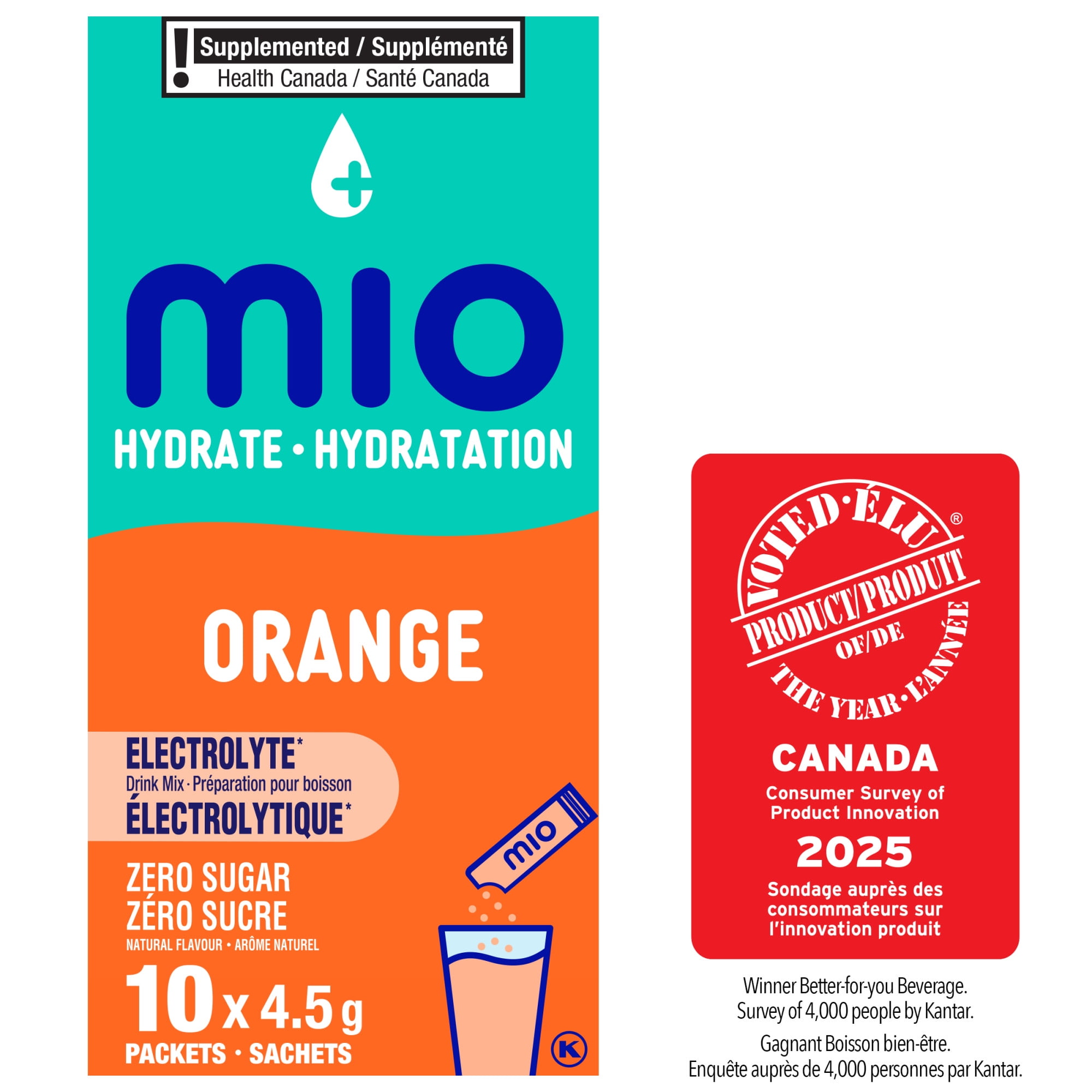 mio Hydrate Orange Electrolyte Drink Mix, 4.5 g Packets, 10 ct Box ...