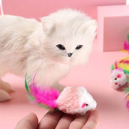 2 Inch Colorful Feather Tail Mouse Toys Mini Plush Pet Toy Cute Shape ...