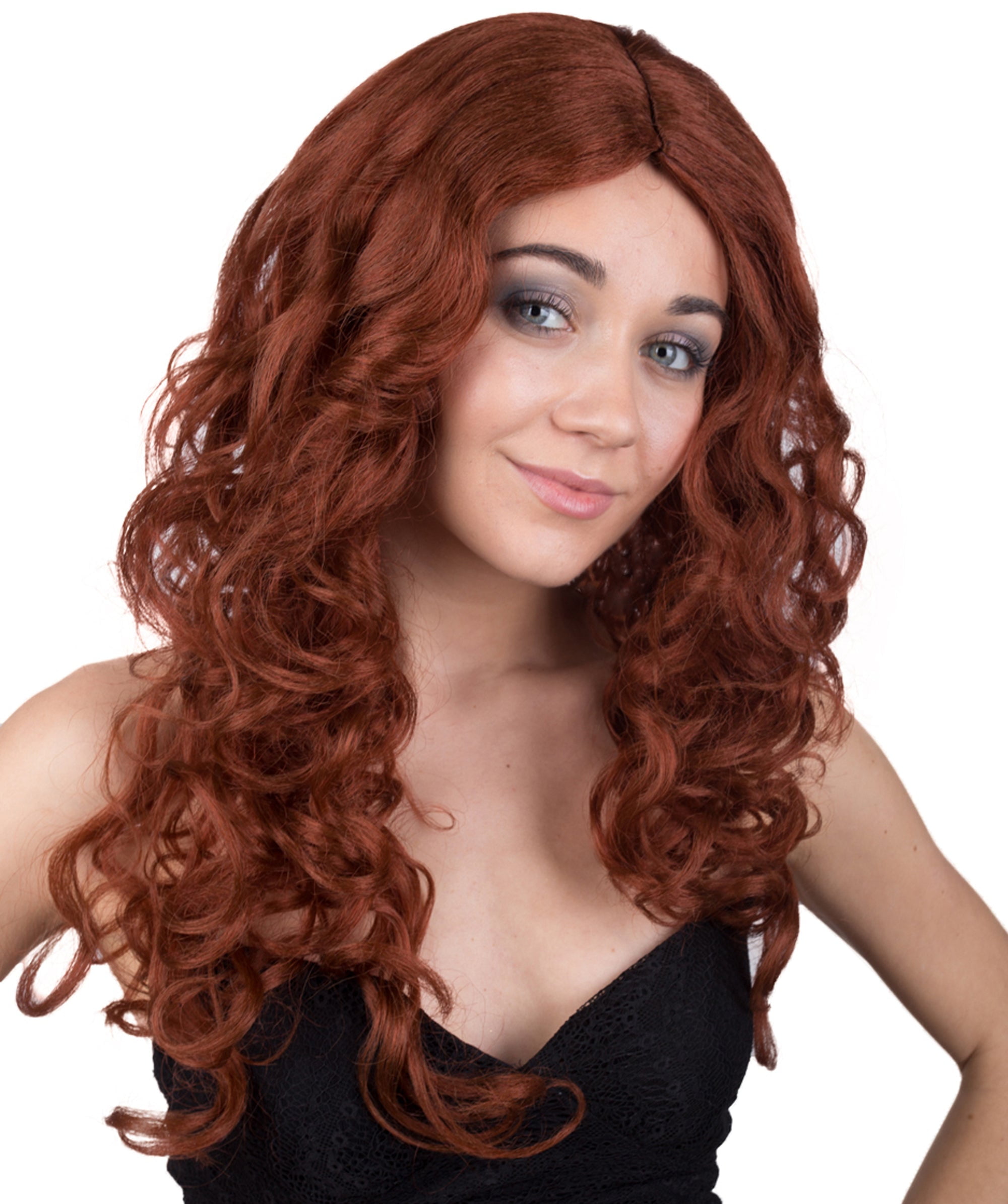 HPO | Adult Women's Red Color Curly Long Length Trendy Red Head Wig ...