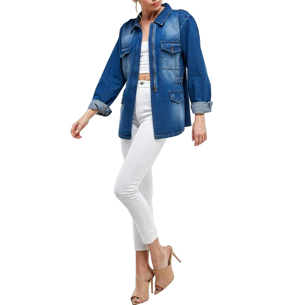 VKWEAR - Women's Half Zipper Lightweight Cotton Distressed Oversize ...