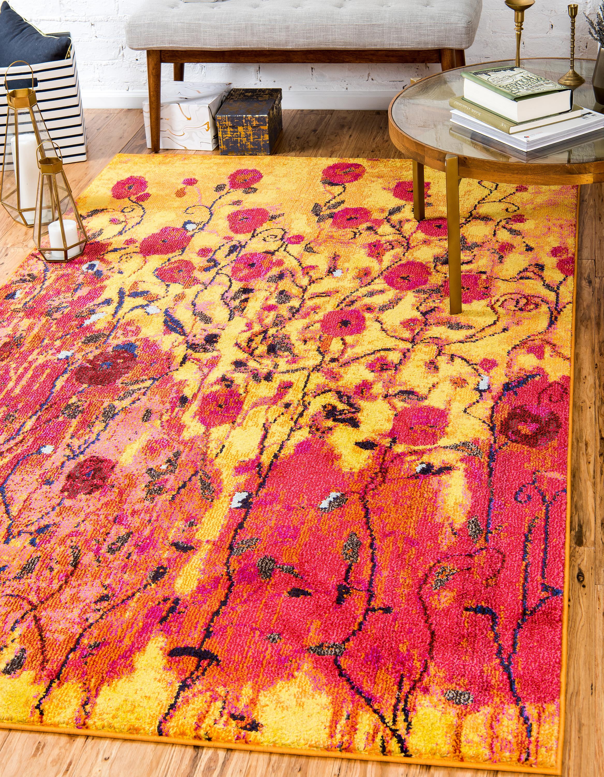 Unique Loom Symphonia Estrella Rug Yellow/Light Blue 9' x 12' 2" Floral ...