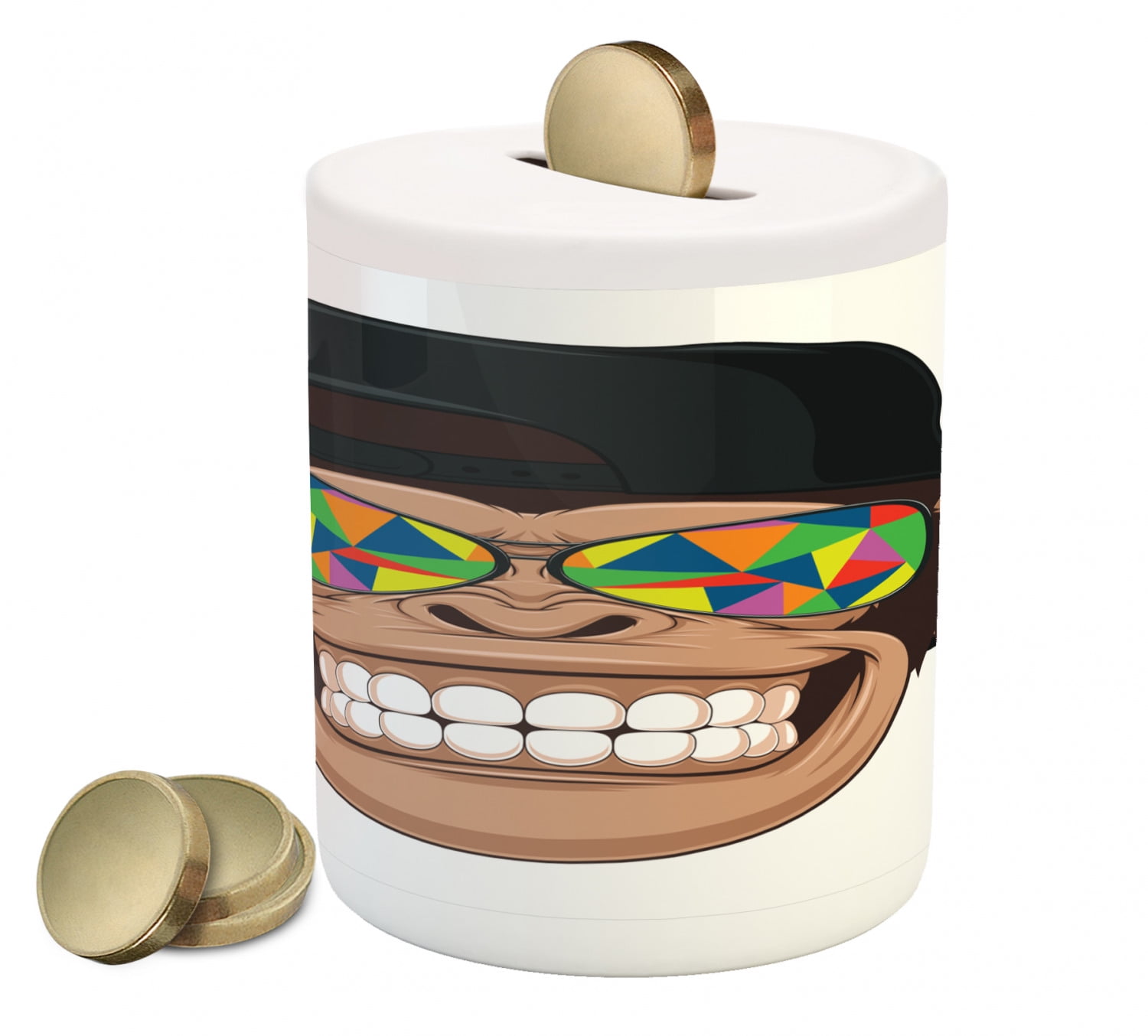 Monkey Piggy Bank, Funny Hipster Animal Chimpanzee Character Portrait ...