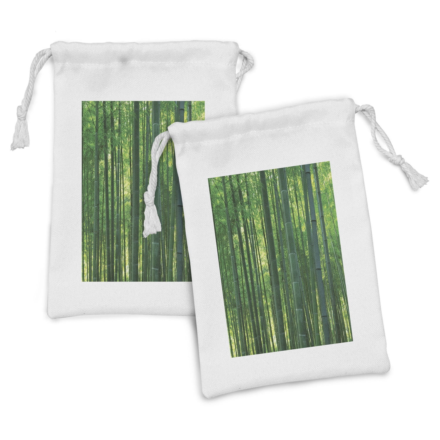 Bamboo Print Fabric Pouch Set of 2, Oriental Exotic Bamboo Trees in the ...