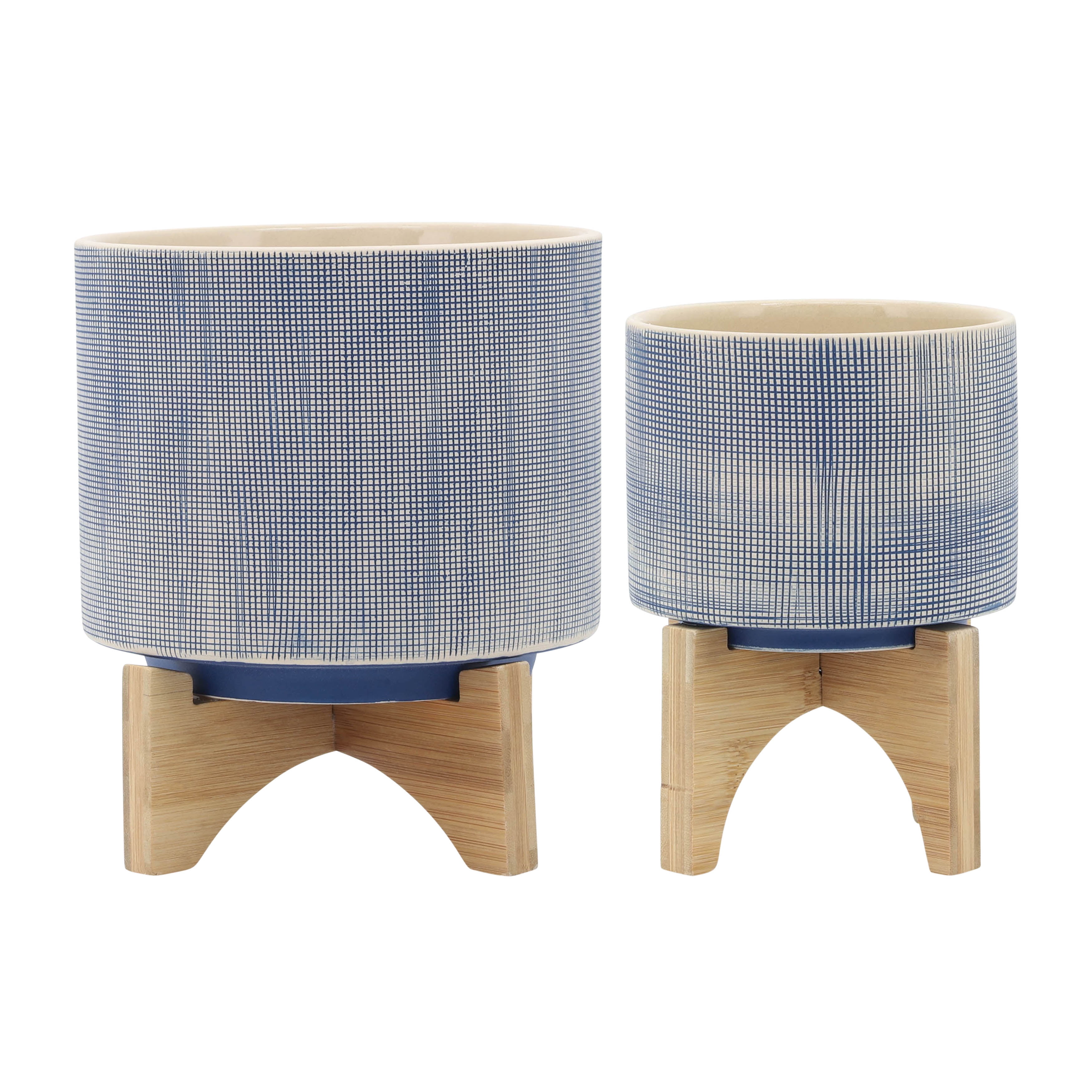 Sagebrook Home Set Of 2 5/8" Mesh Planter With Stand, Blue, Round ...