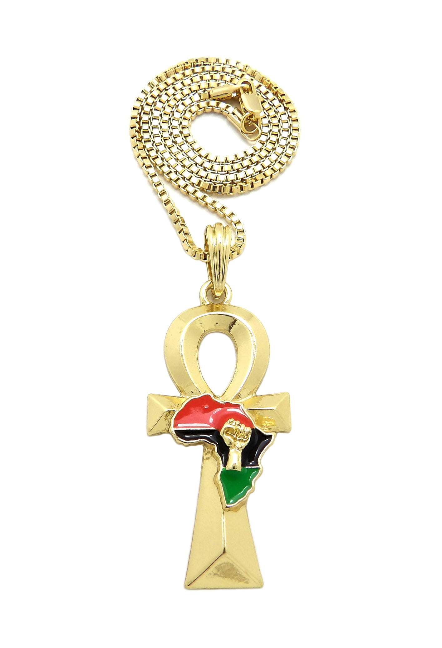 iJewelry2 Gold Tone ANKH Cross with Afro-Flag Colored Africa Continent ...