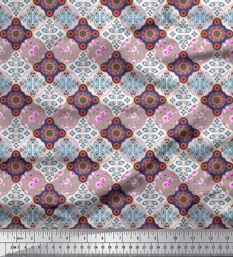 Soimoi Satin Silk Fabric Floral & Mandala Patchwork Print Fabric by ...