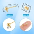 100pcs 24K Gold Plated Ball Post Earrings with Loop Stainless Steel ...