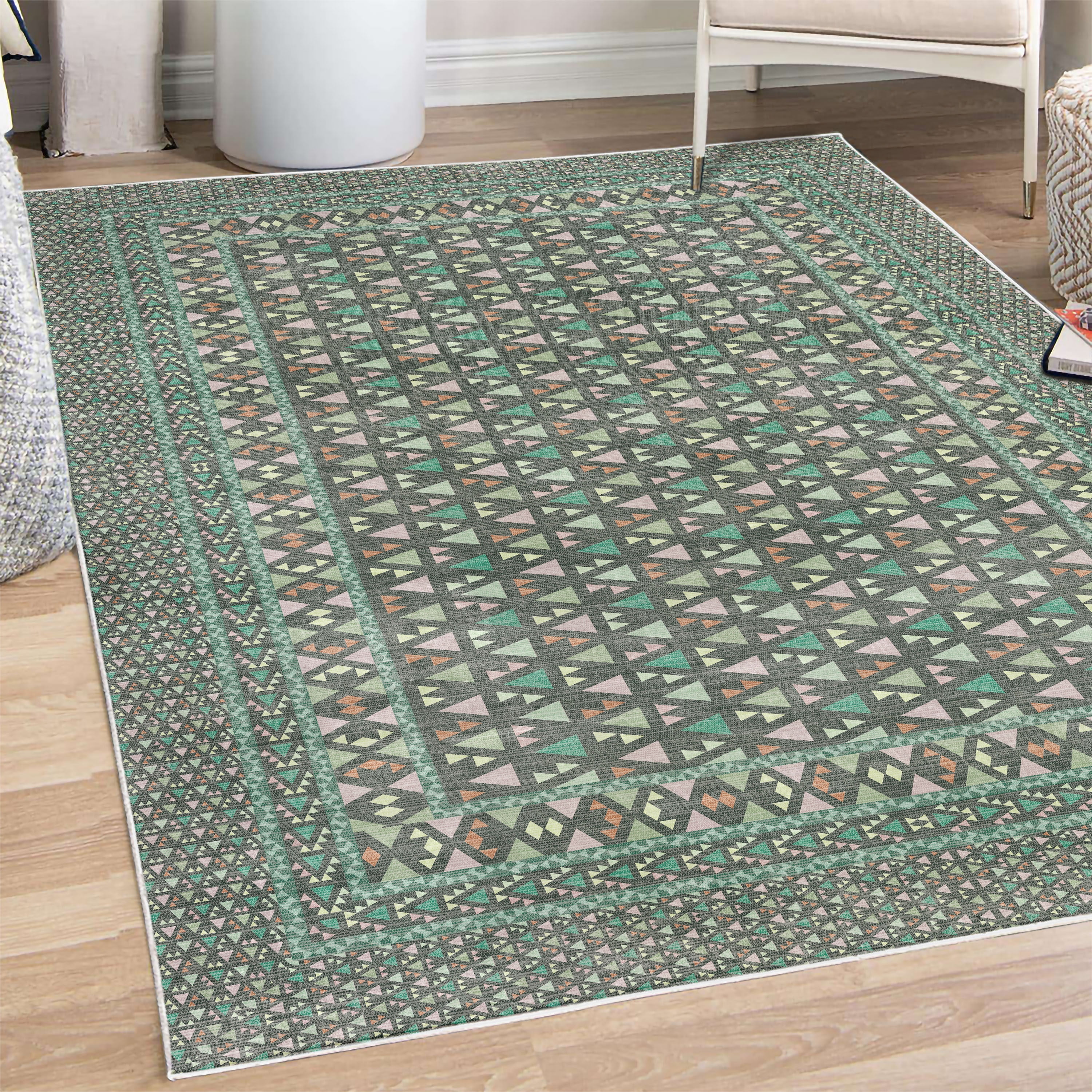 Geometric Decorative Rug, Minimal Design Abstract Triangle Shapes in ...