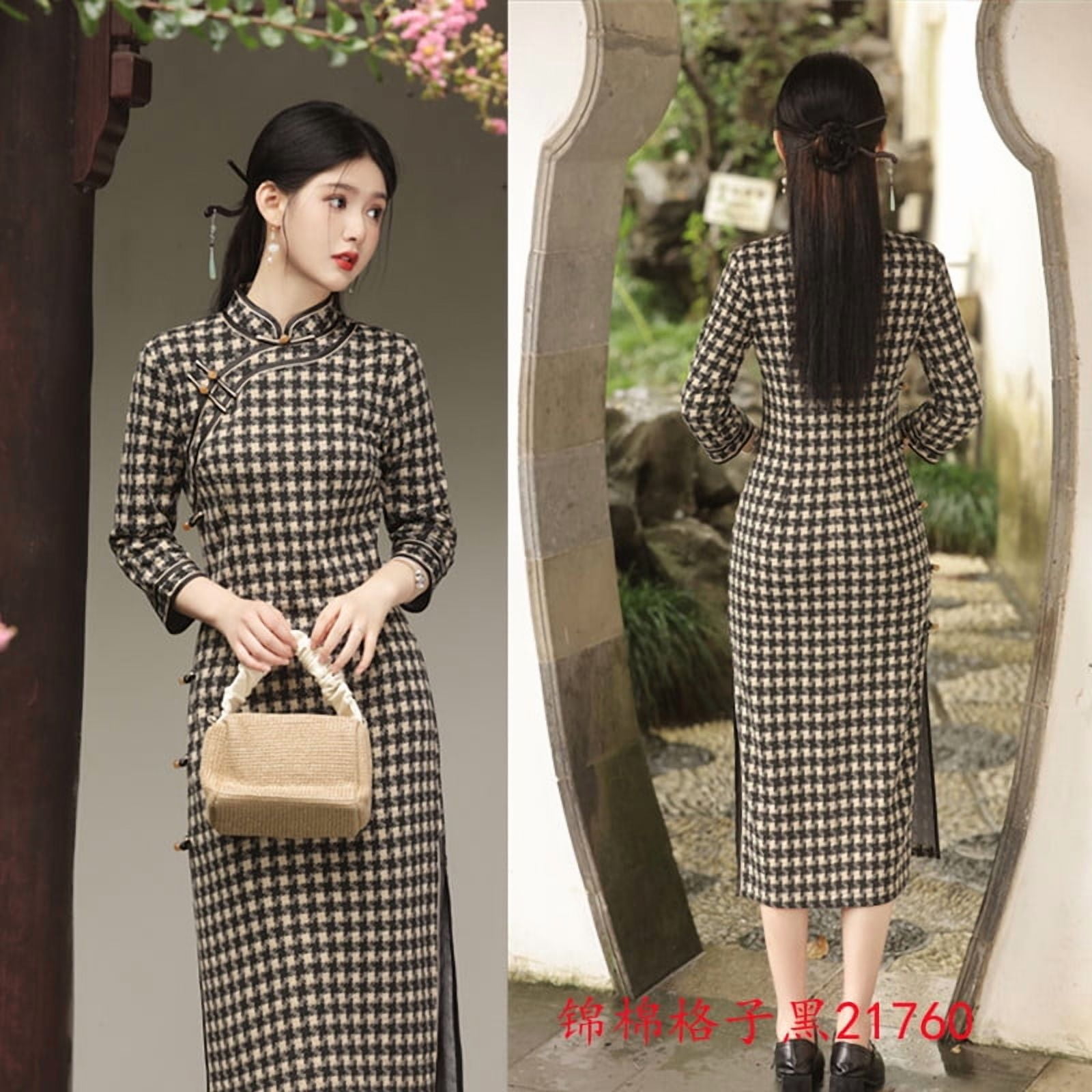 Click here for Huangwenjun 2023 Autumn/Winter New Retro Plaid Mid... prices