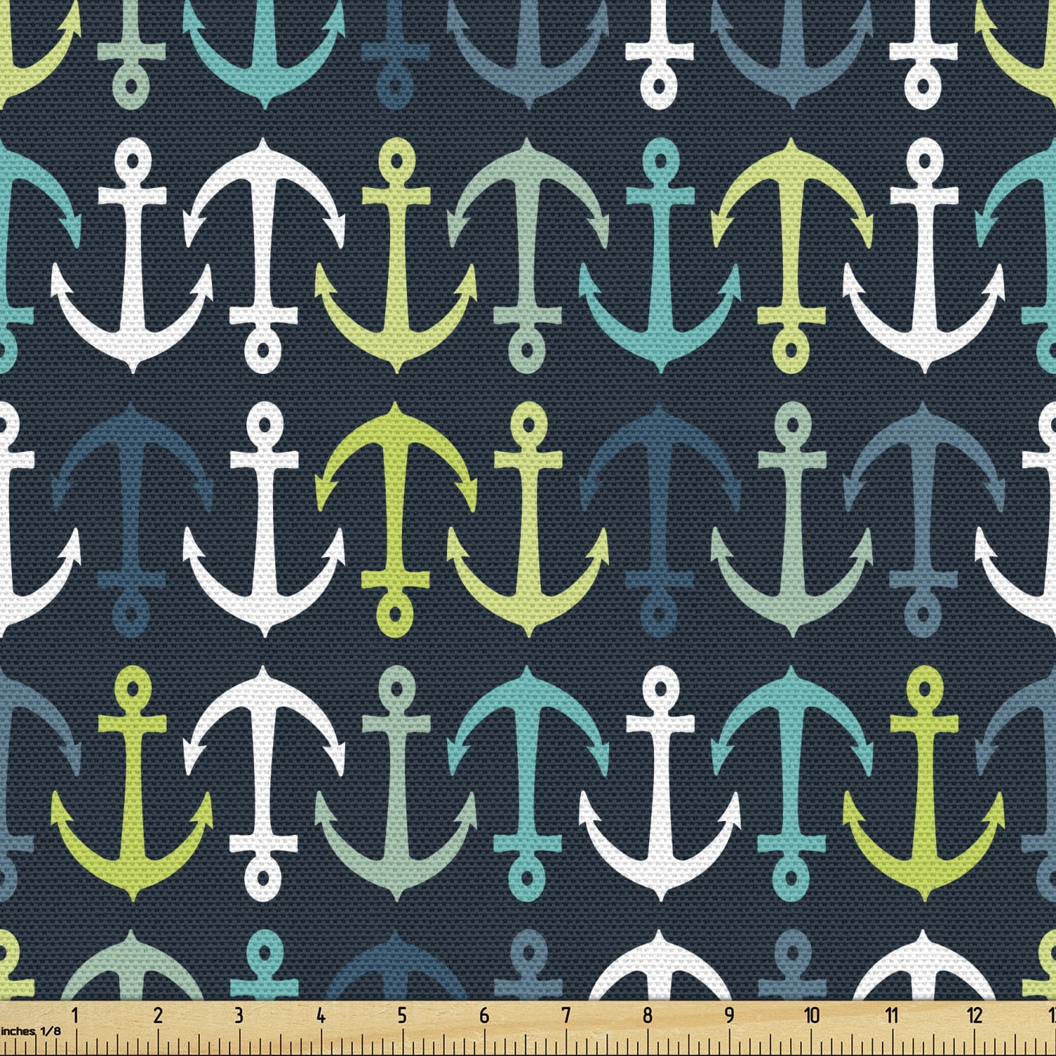 Anchor Fabric by the Yard, Aquatic Maritime Pattern with up and down ...
