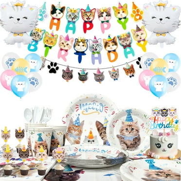 Hegbolke 167 PCS Cat Birthday Party Supplies - Kitten MEOW Banner, Cat ...