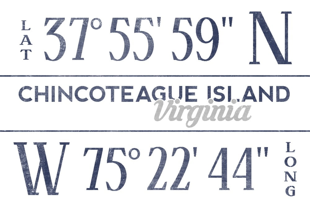 Chincoteague Island, Virginia, Latitude and Longitude (16x24 Giclee ...