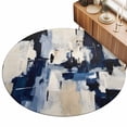 Blue White Abstract Washable Round Area Rug 5 ft, Color Block Modern ...