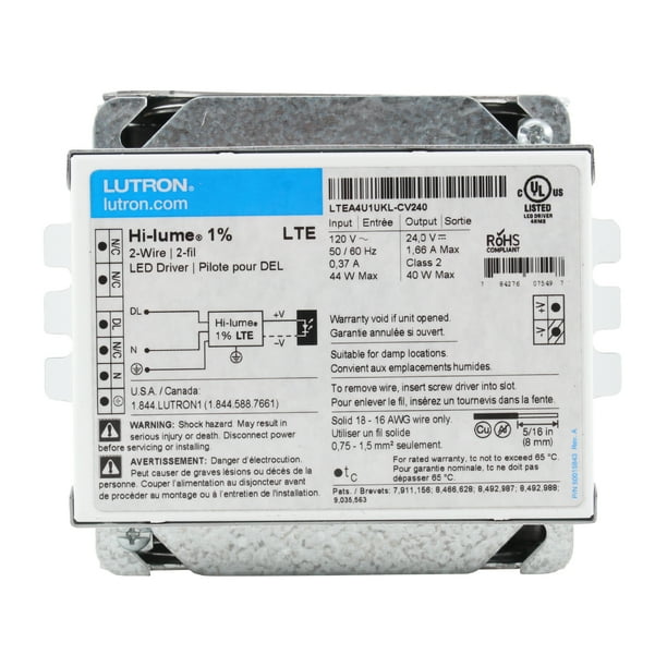 Lutron LTEA4U1UKL-CV240 Hi-Lume 1% Dimmable LED Driver, 2-Wire, 44W, 24Vdc, 120V - Walmart.com