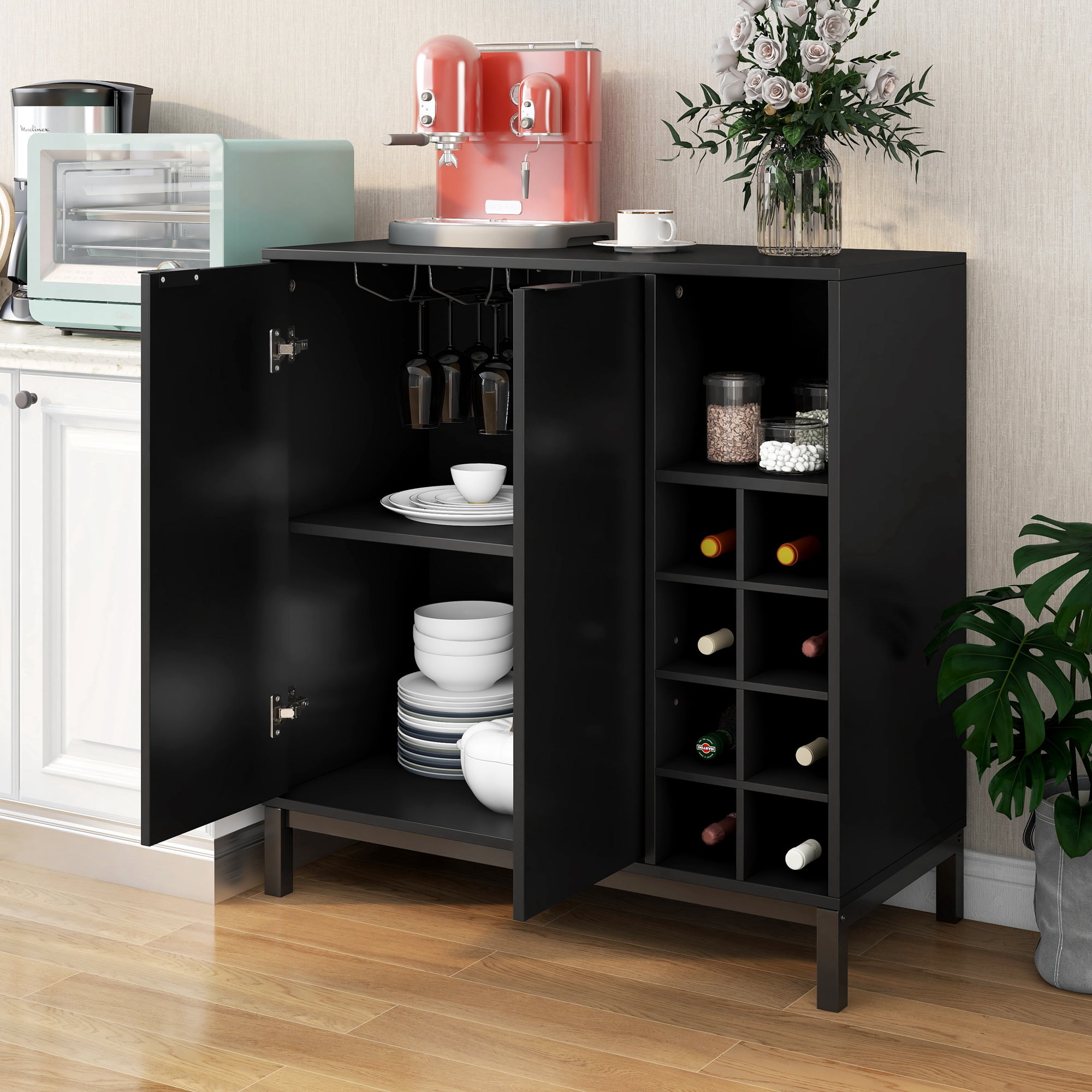 Modern Storage Cabinet with Shelves, Wood Buffet Sideboard Console ...