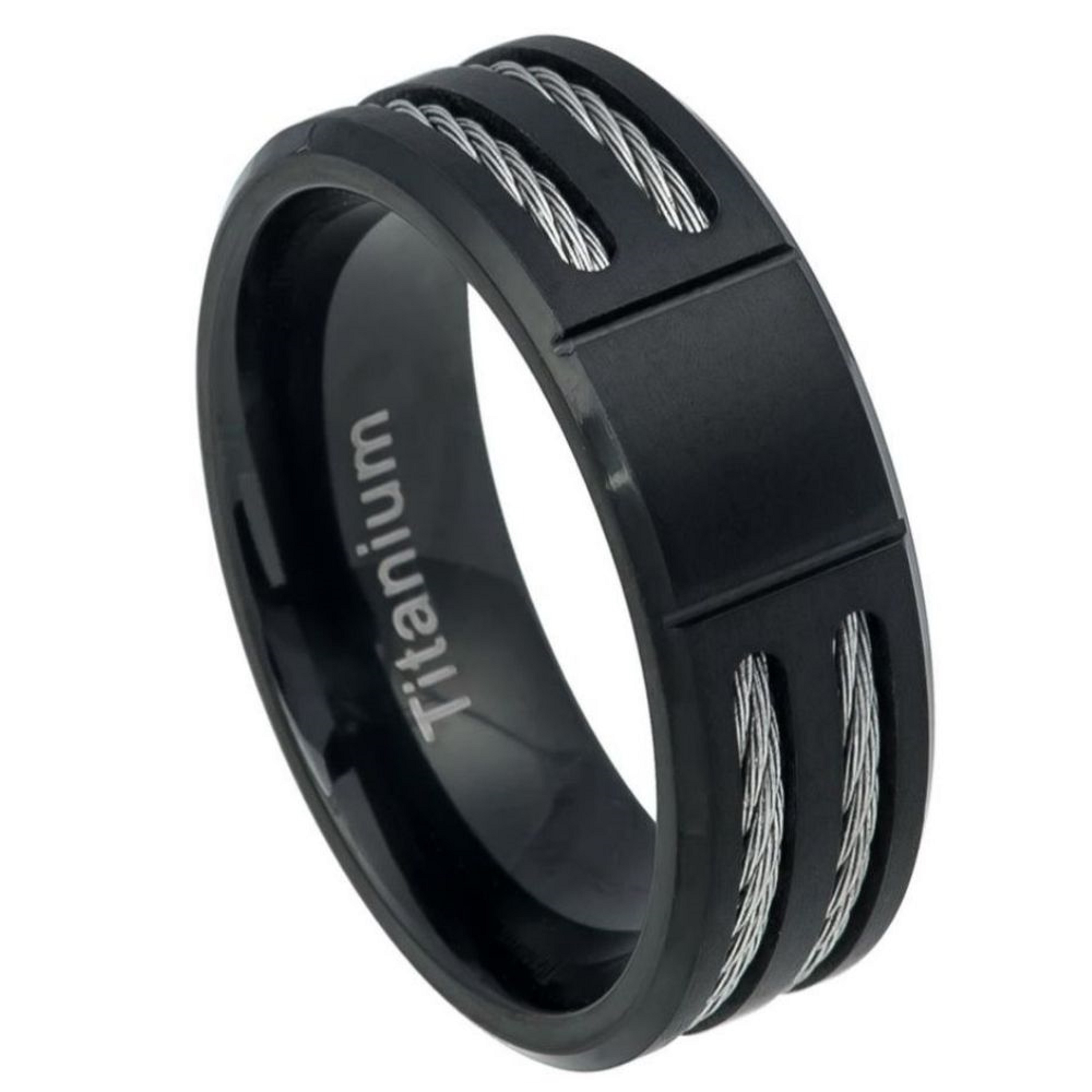 Free Personalized laser engraving Titanium Band Rings 8mm Grooved ...